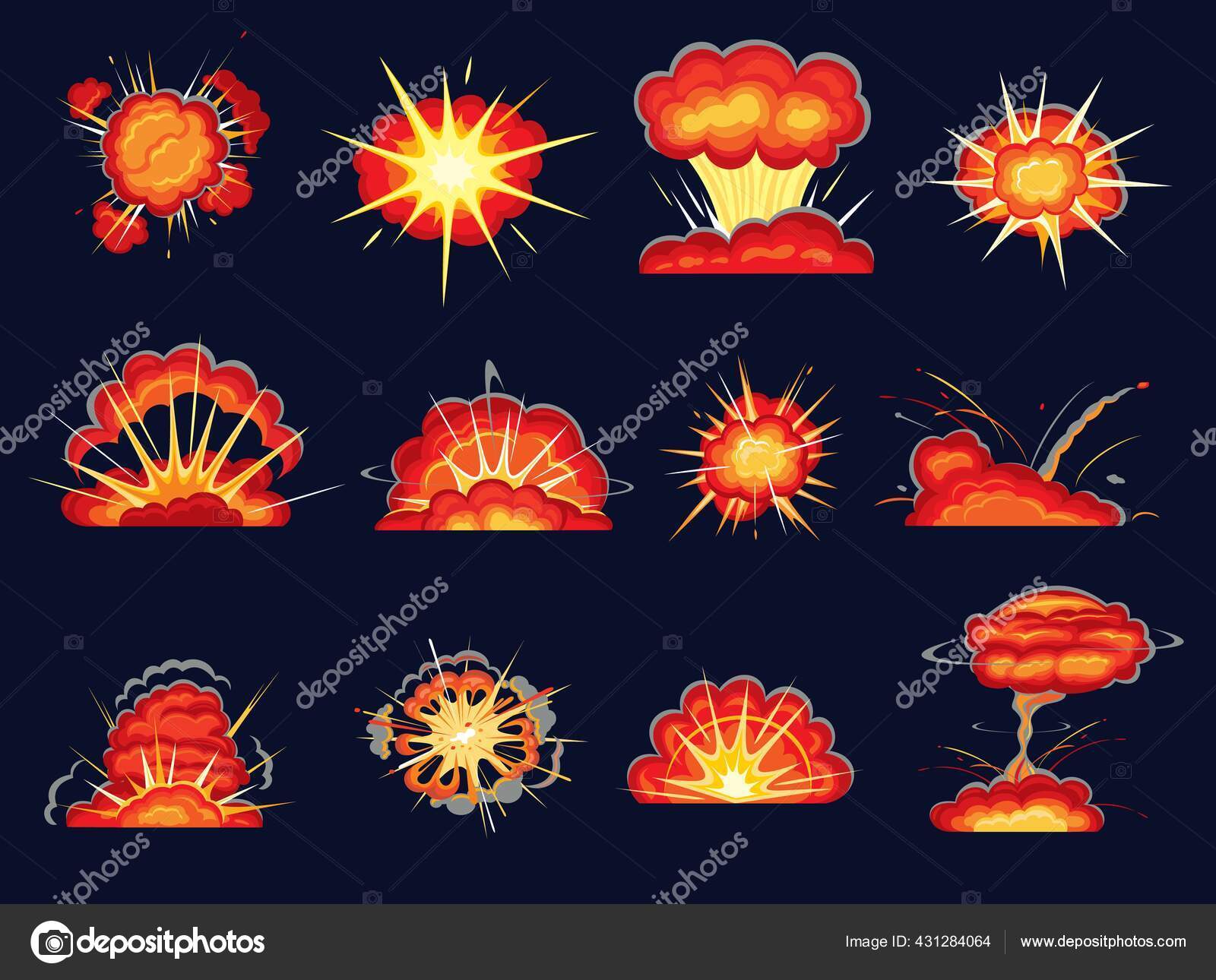 Explosión Explosiones Vector Dibujos Animados Conjunto Con Estallido Bomba Efectos Vector de ...