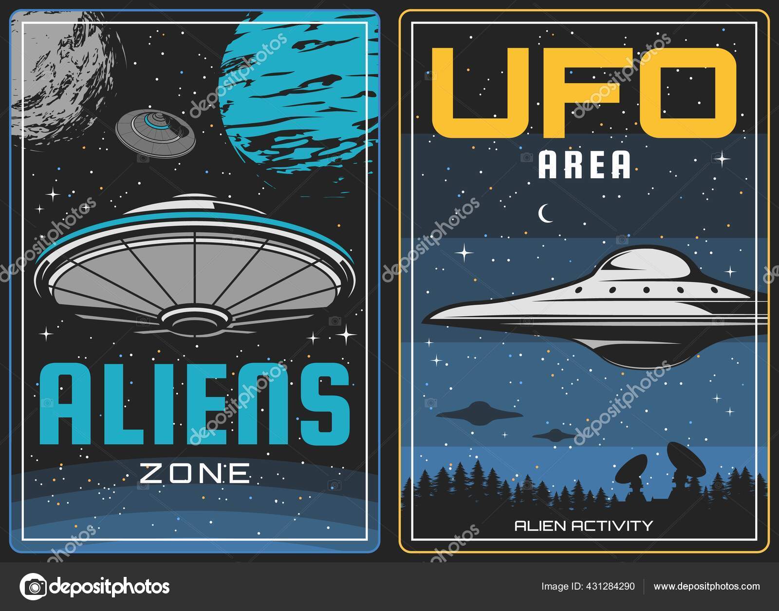 Ufo Aliens Outer Space Universe Planets Vector Vintage Poster Aliens ...