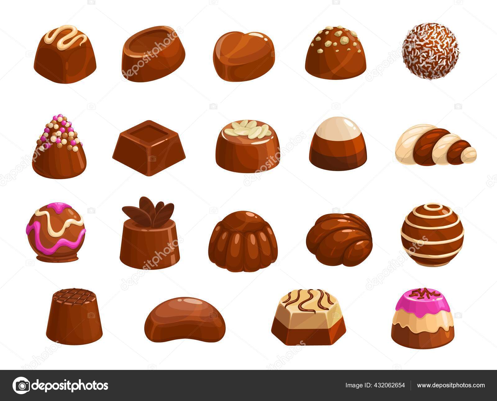 Chocolate Candies Vector Icons Sweet Desserts Choco Candies Praline ...