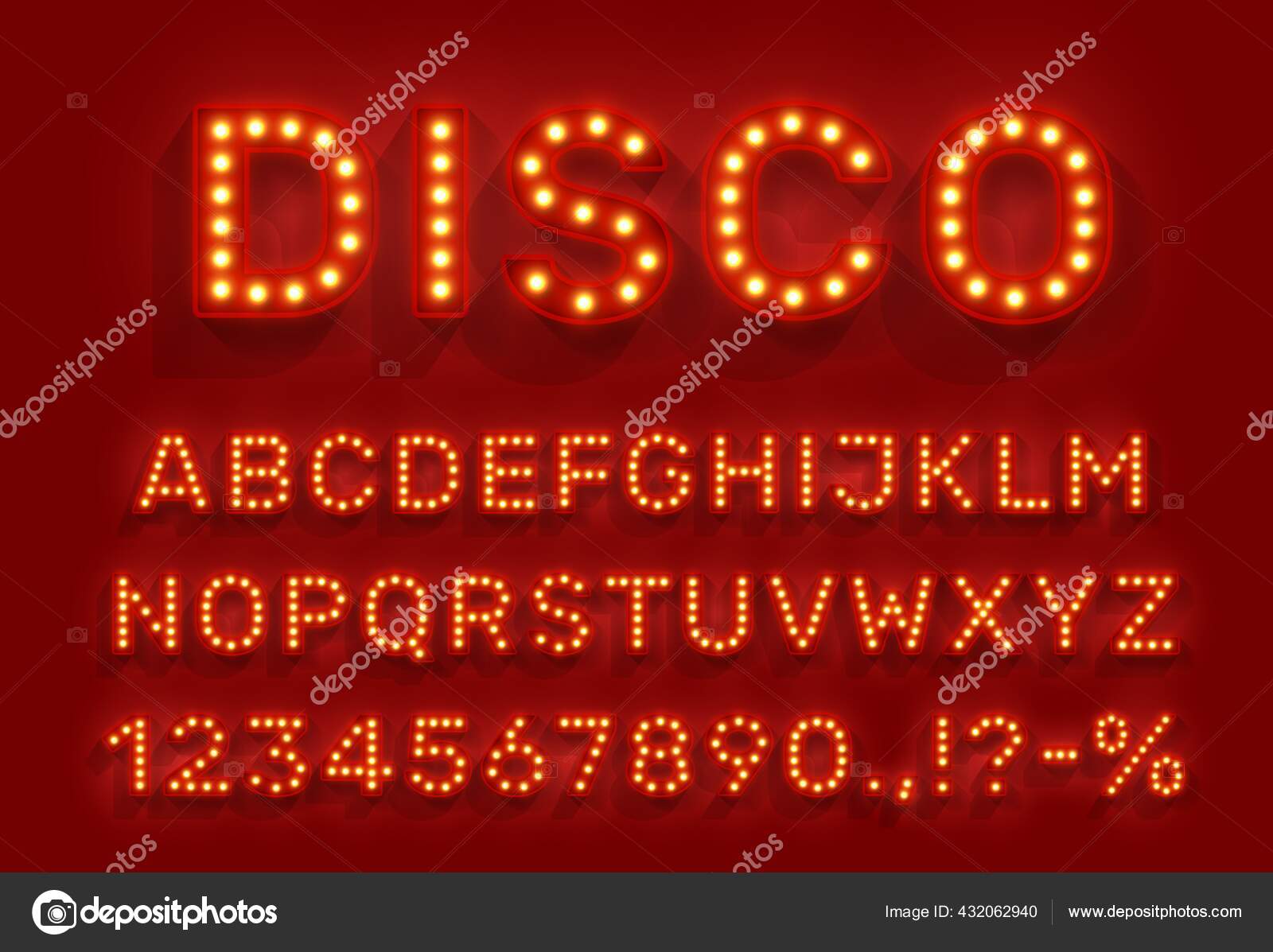 Disco Type Font Glowing Light Bulbs Vector Alphabet Letters Digits ...