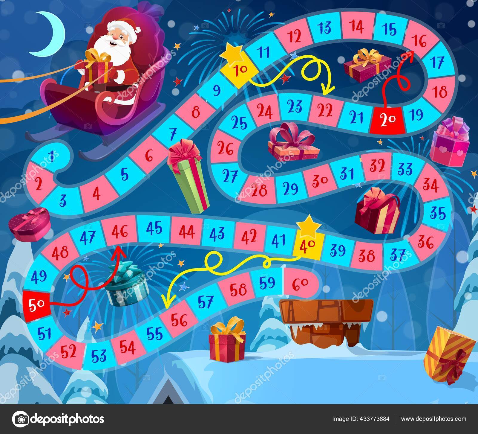 Kids Christmas Board Game Santa Claus Gifts Santa Flying Sleigh Stock ...