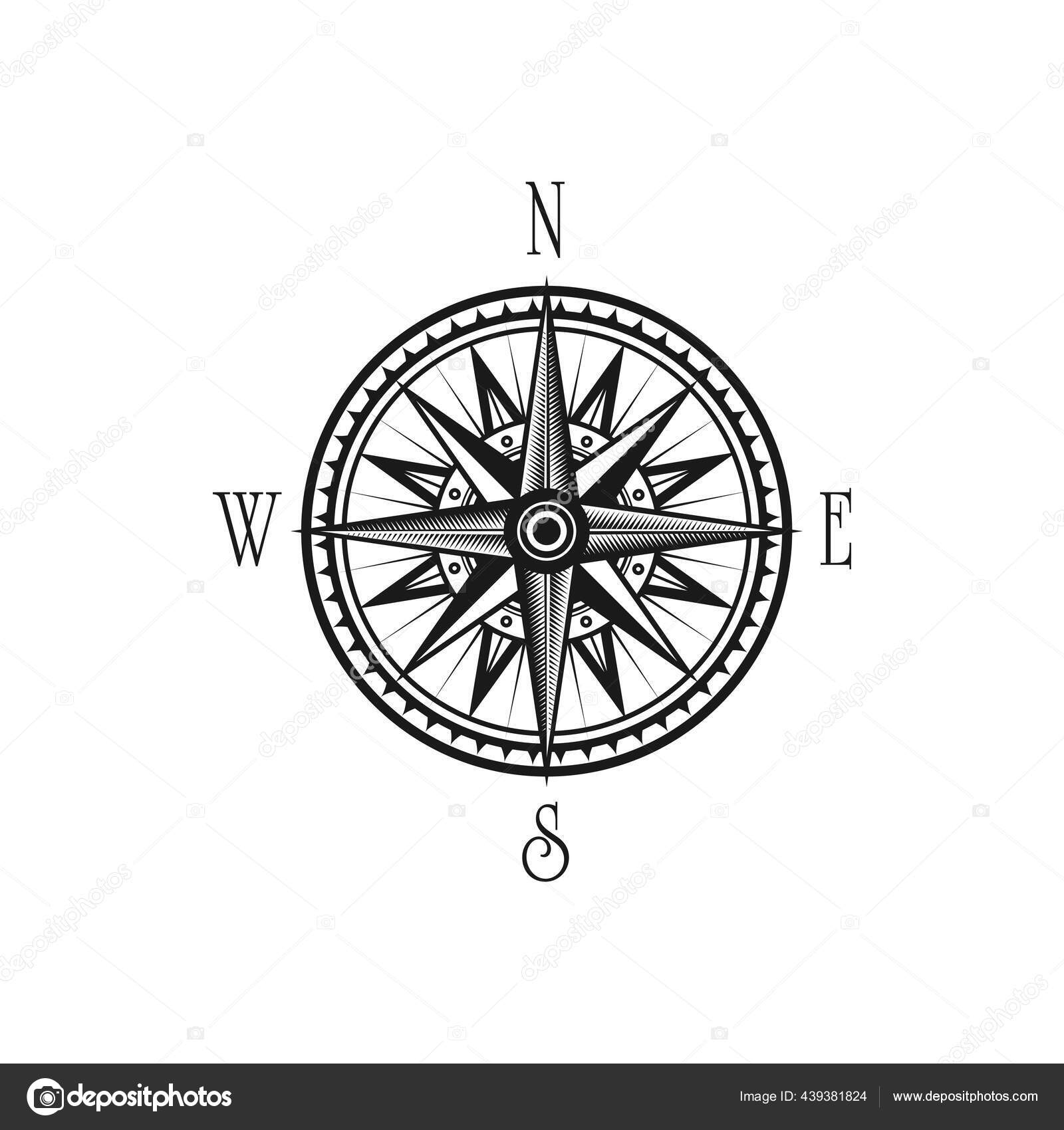 Viento Rosa Símbolo Navegación Brújula Aislada Con Los Lados Sur Vector ...