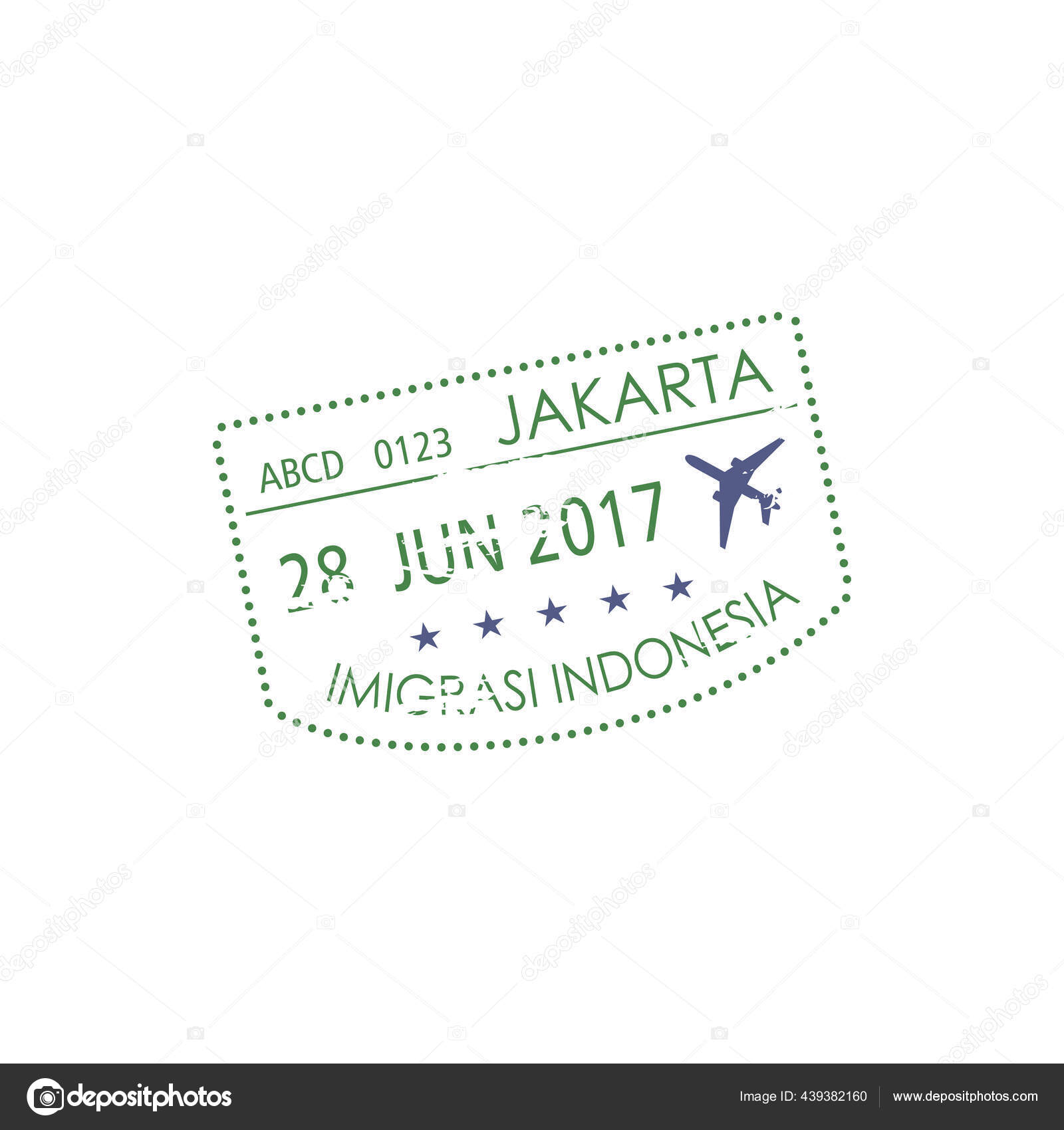 Jakarta Immigration Office Visa Stamp Isolated Vector Indonesia Border ...
