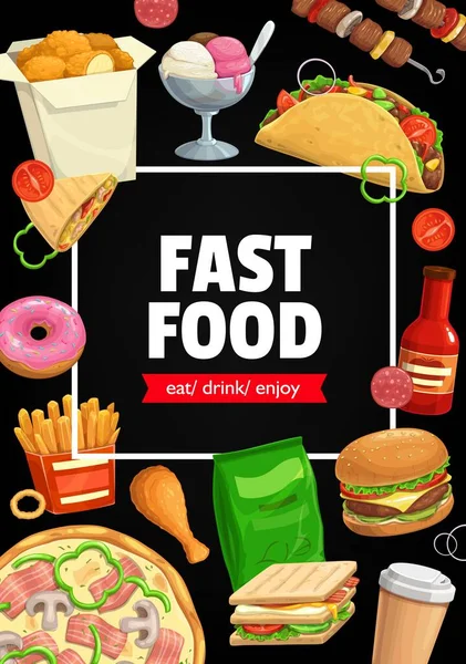 Fast food menu or restaurant background vector illustration. Poster ...