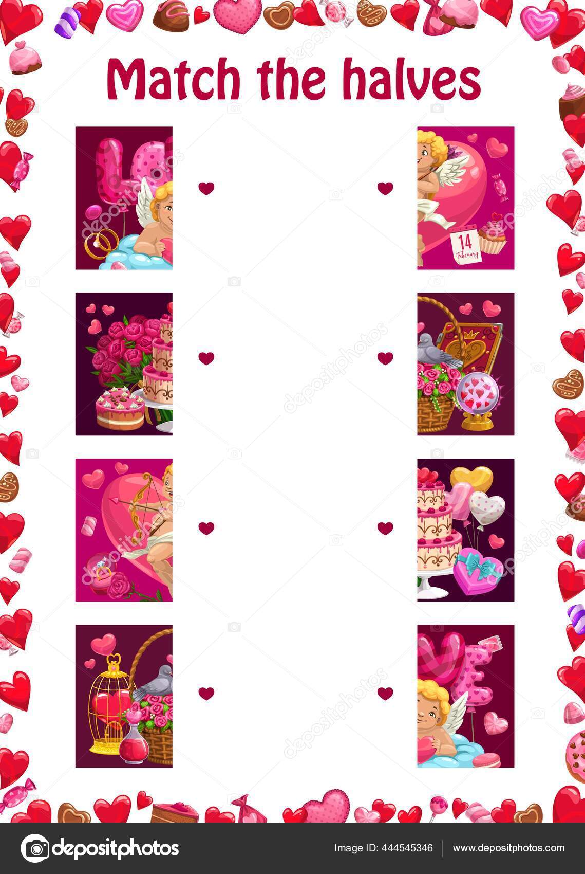 Match Halves Kids Education Puzzle Valentines Day Items Characters ...