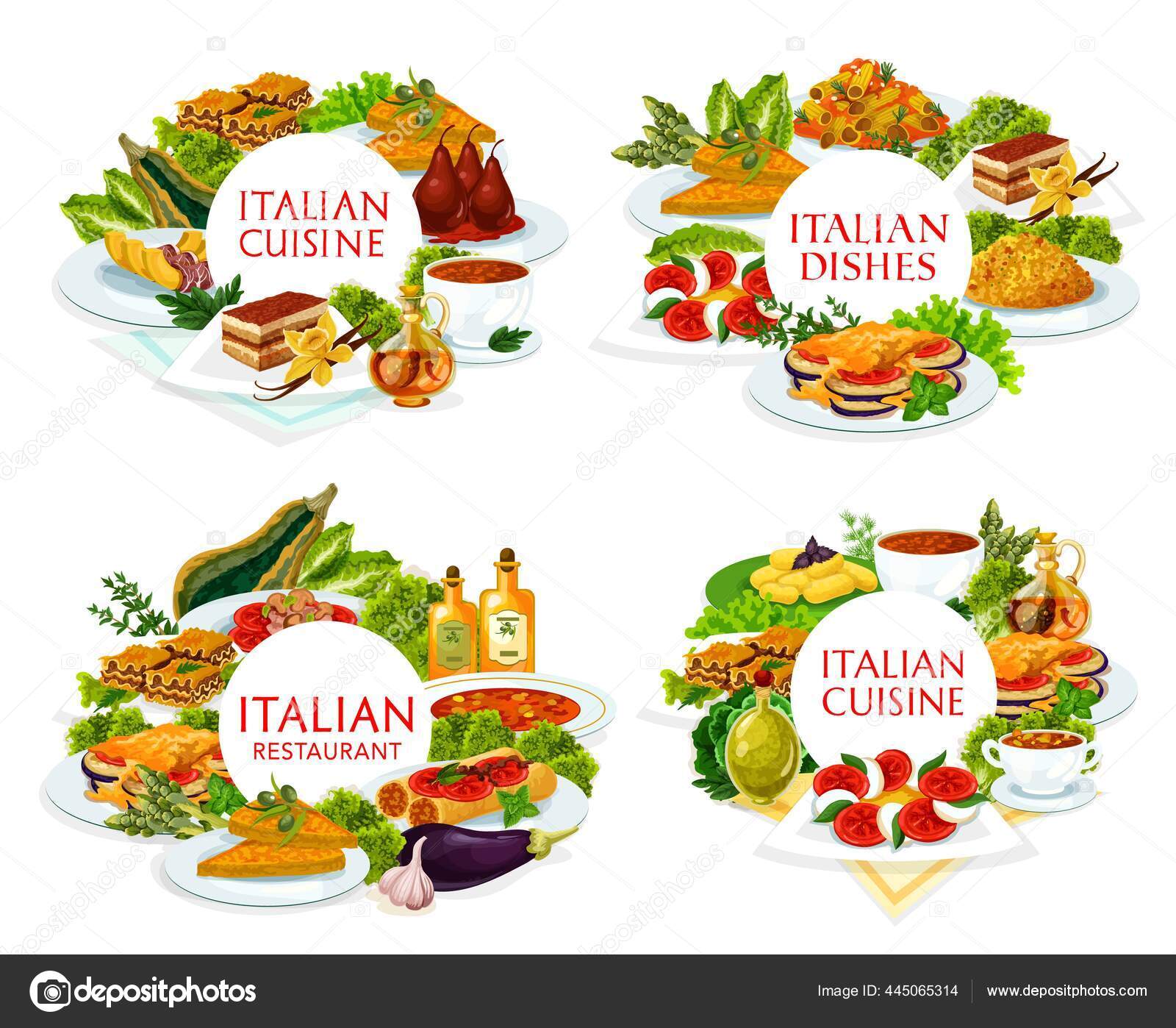 Italian Cuisine Vector Turin Soup Minestrone Risotto Melon Prashuto ...
