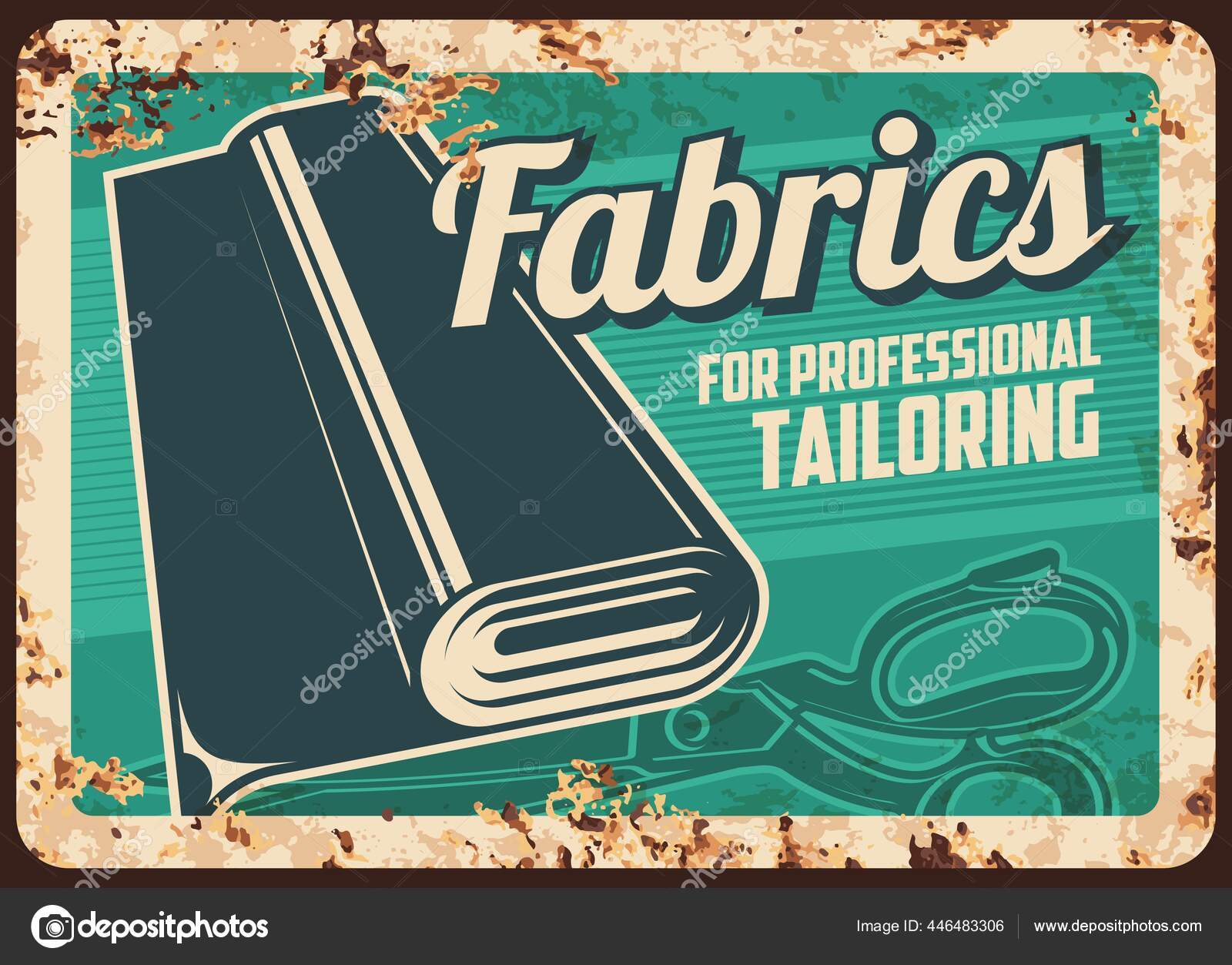 Fabrics Store Rusty Vector Metal Plate Textile Roll Scissors Materials ...