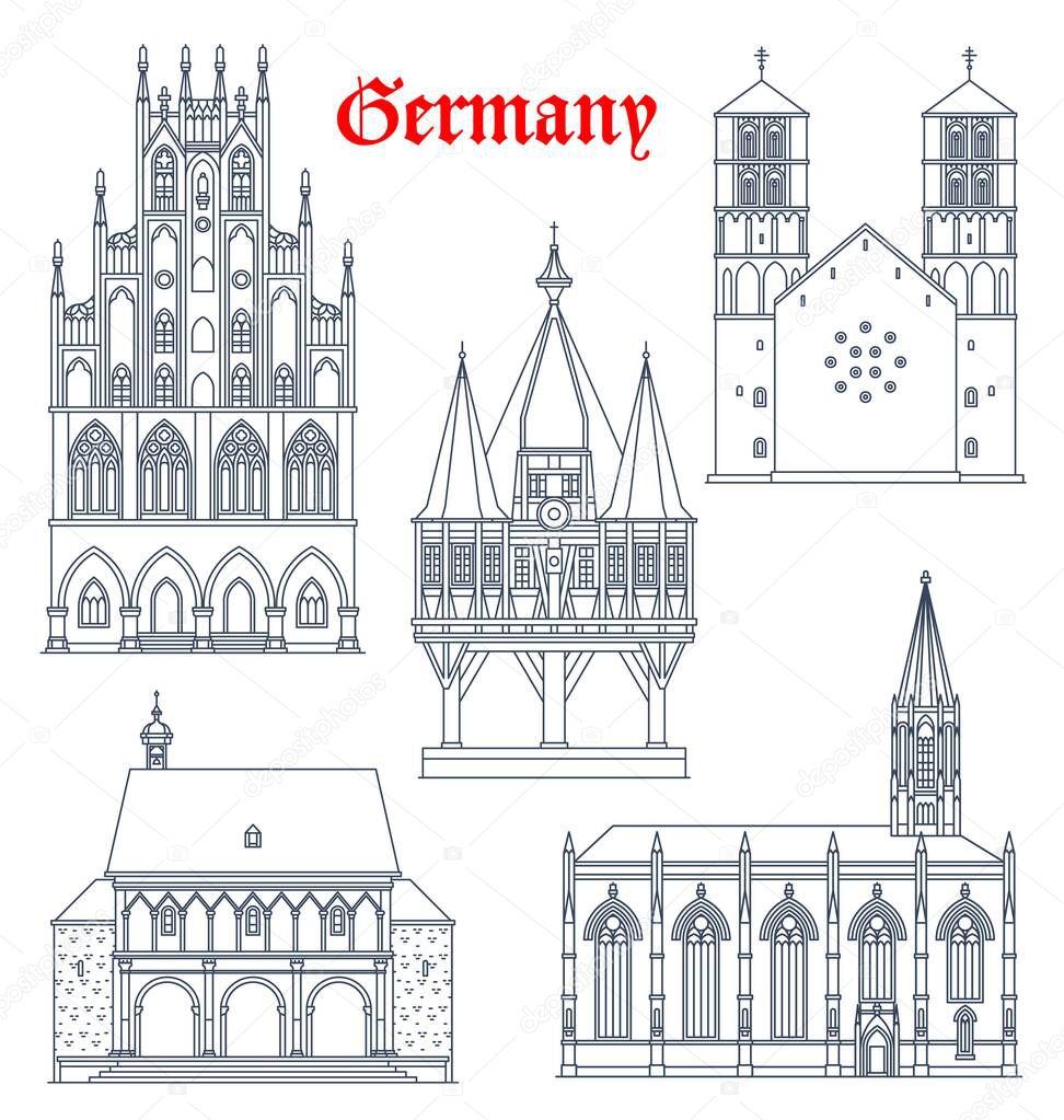 Alemania edificios emblemáticos y catedrales iconos, vector de viaje ...