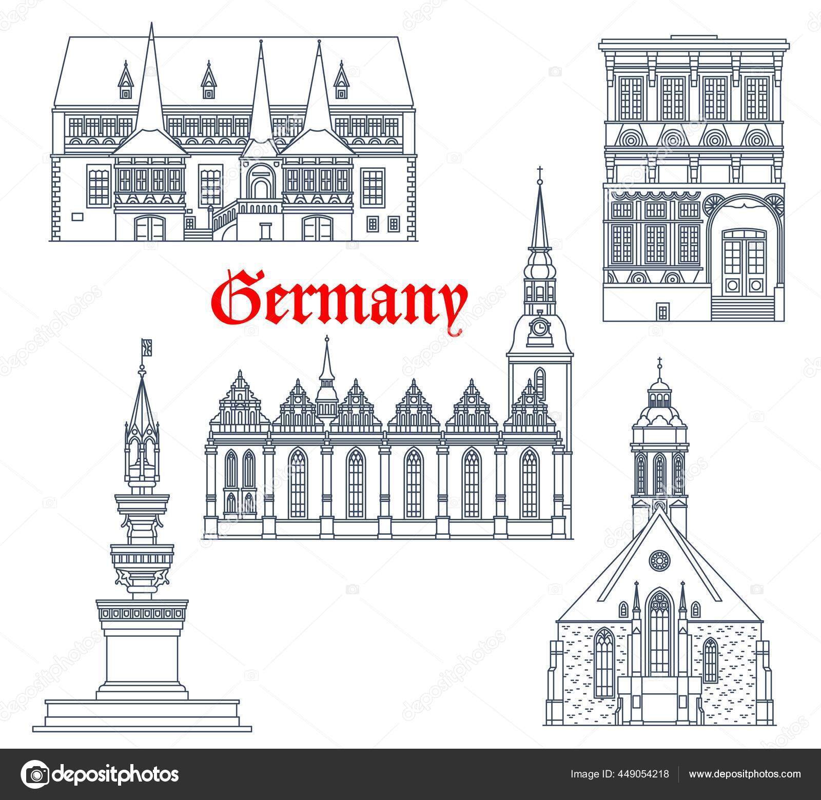 Germany Landmarks Architecture Buildings Travel Vector Icons German ...