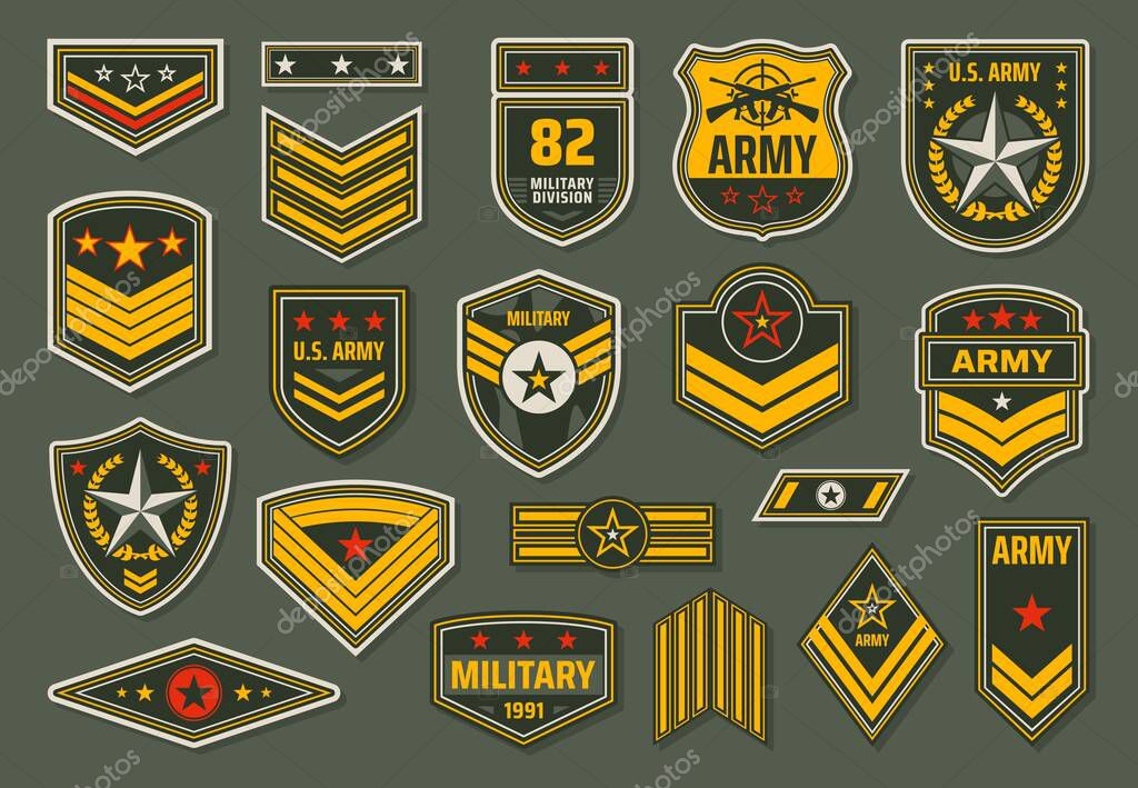Las insignias de las fuerzas armadas de EE.UU., el personal de servicio militar clasifica ...
