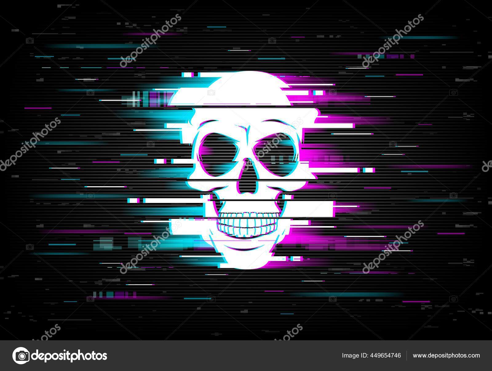Glitch Computer Screen Smiling Human Skull Artificial Intelligence ...
