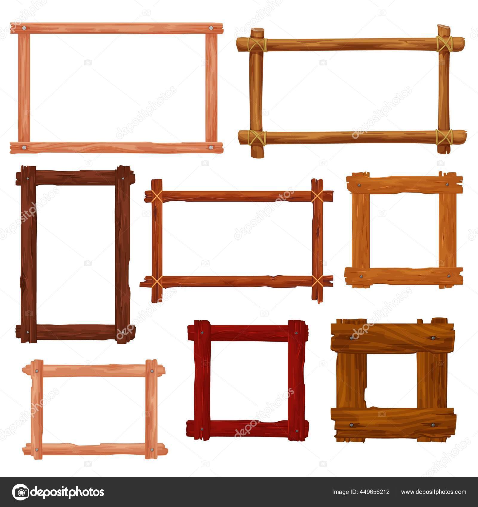 Bingkai Kayu Dan Batas Desain Vektor Kartun Papan Kayu Cokelat Vektor ...