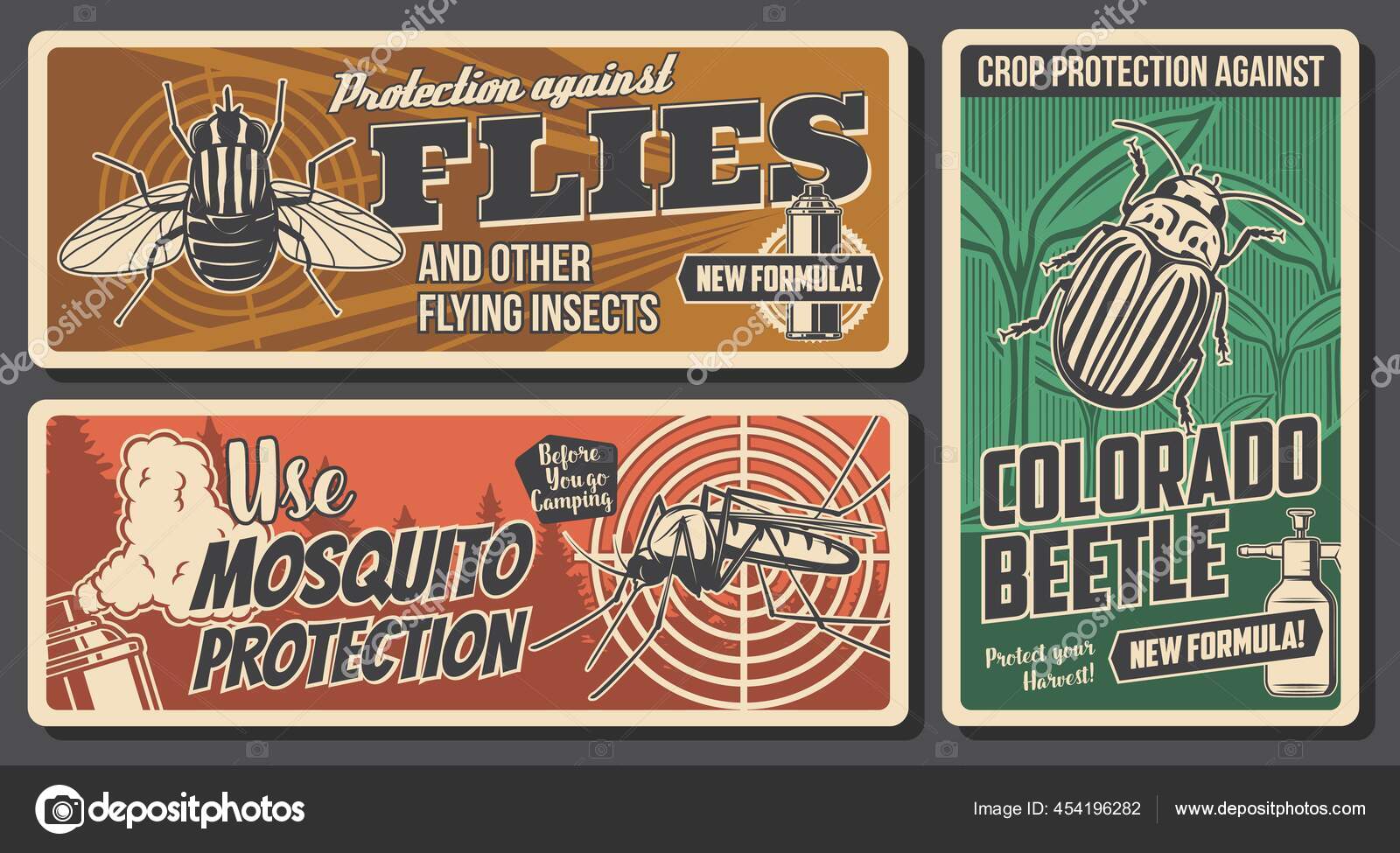 Protection Insects Pests Control Banners Flies Mosquito Colorado Beetle ...