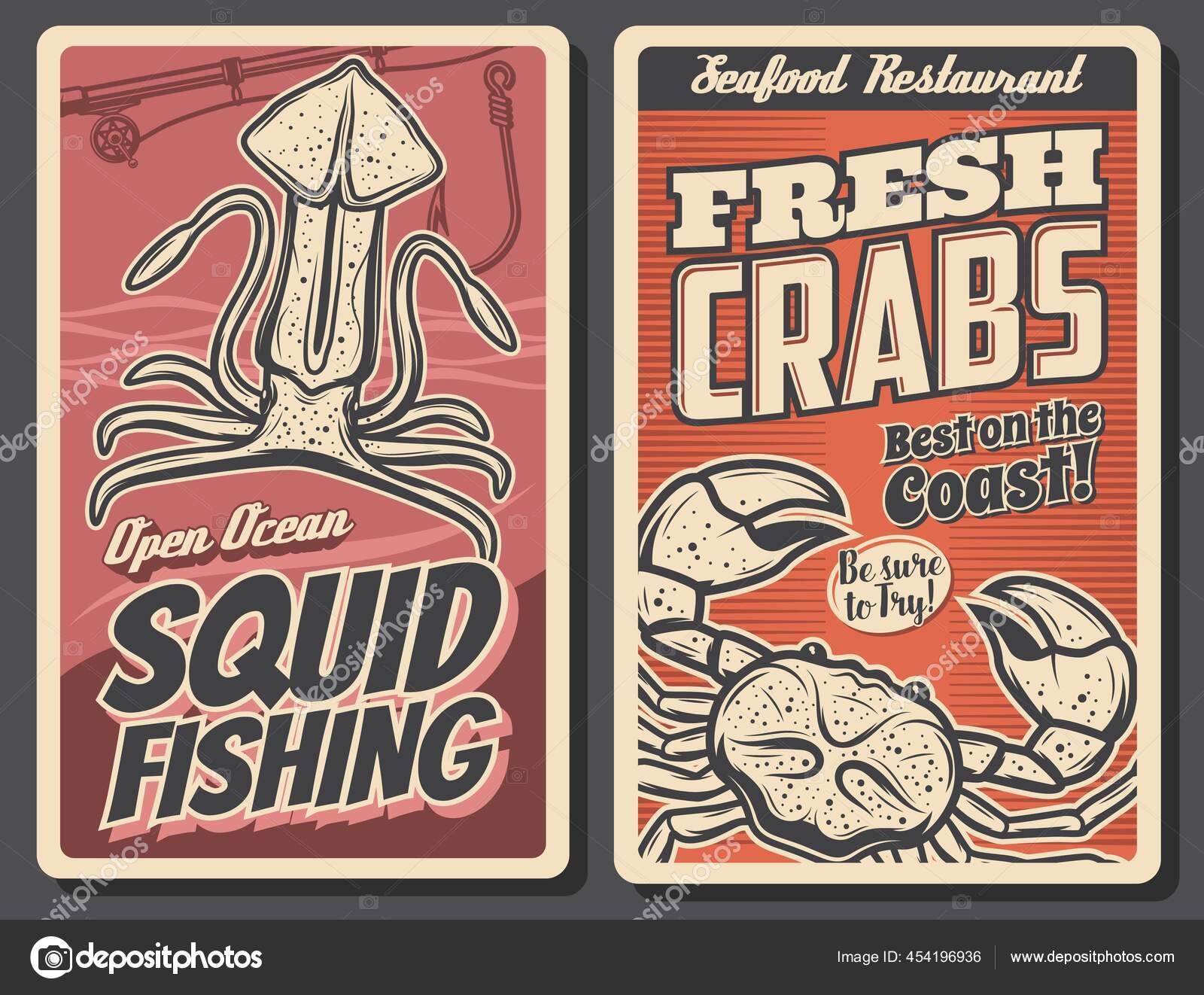 Fresh Crab Seafood Squid Fishing Posters Sea Crab Ocean Cuttlefish ...