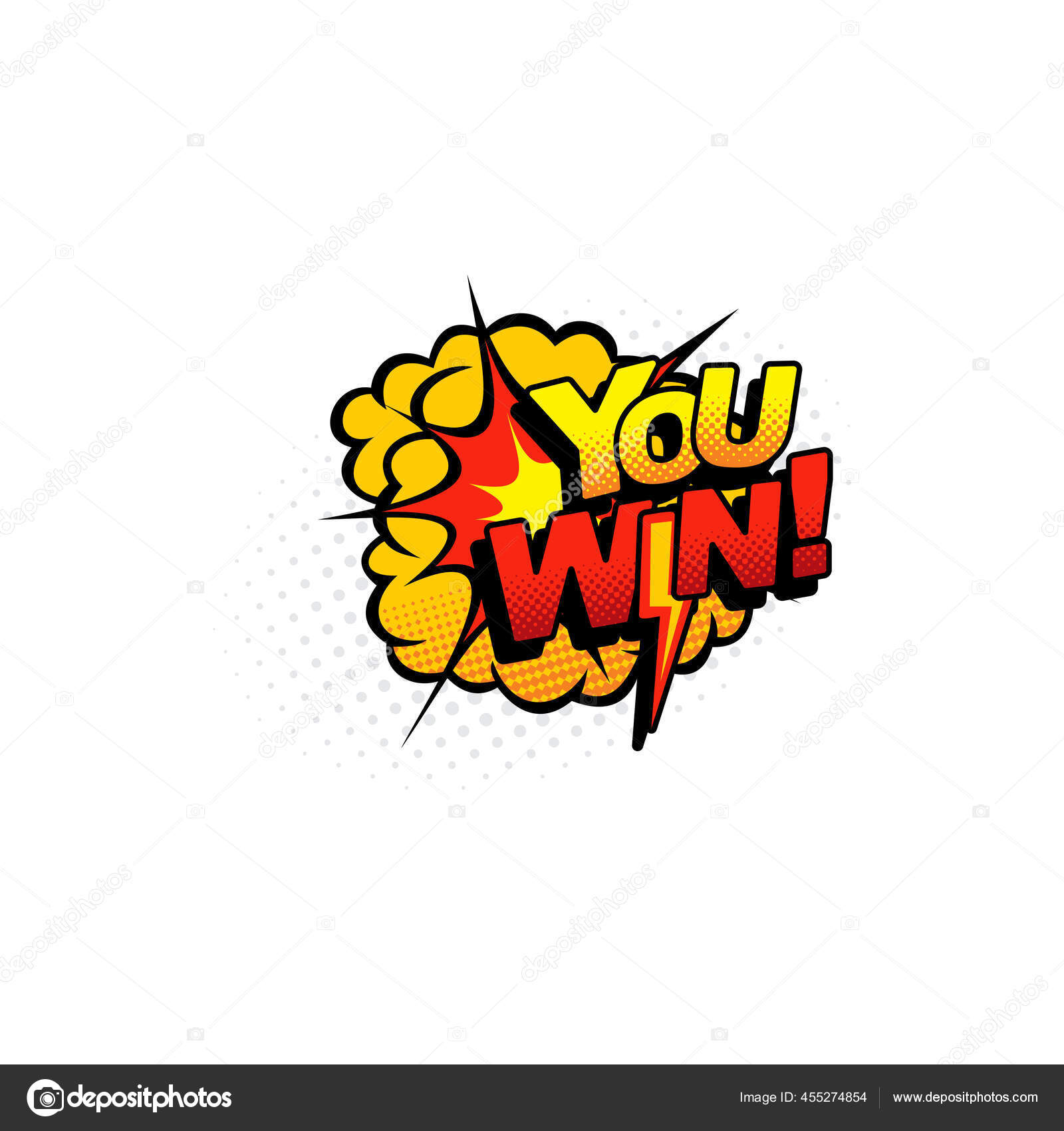 Pop Art Halftone You Win Comic Bubble Cloud Icon Fire Stock Vector ...