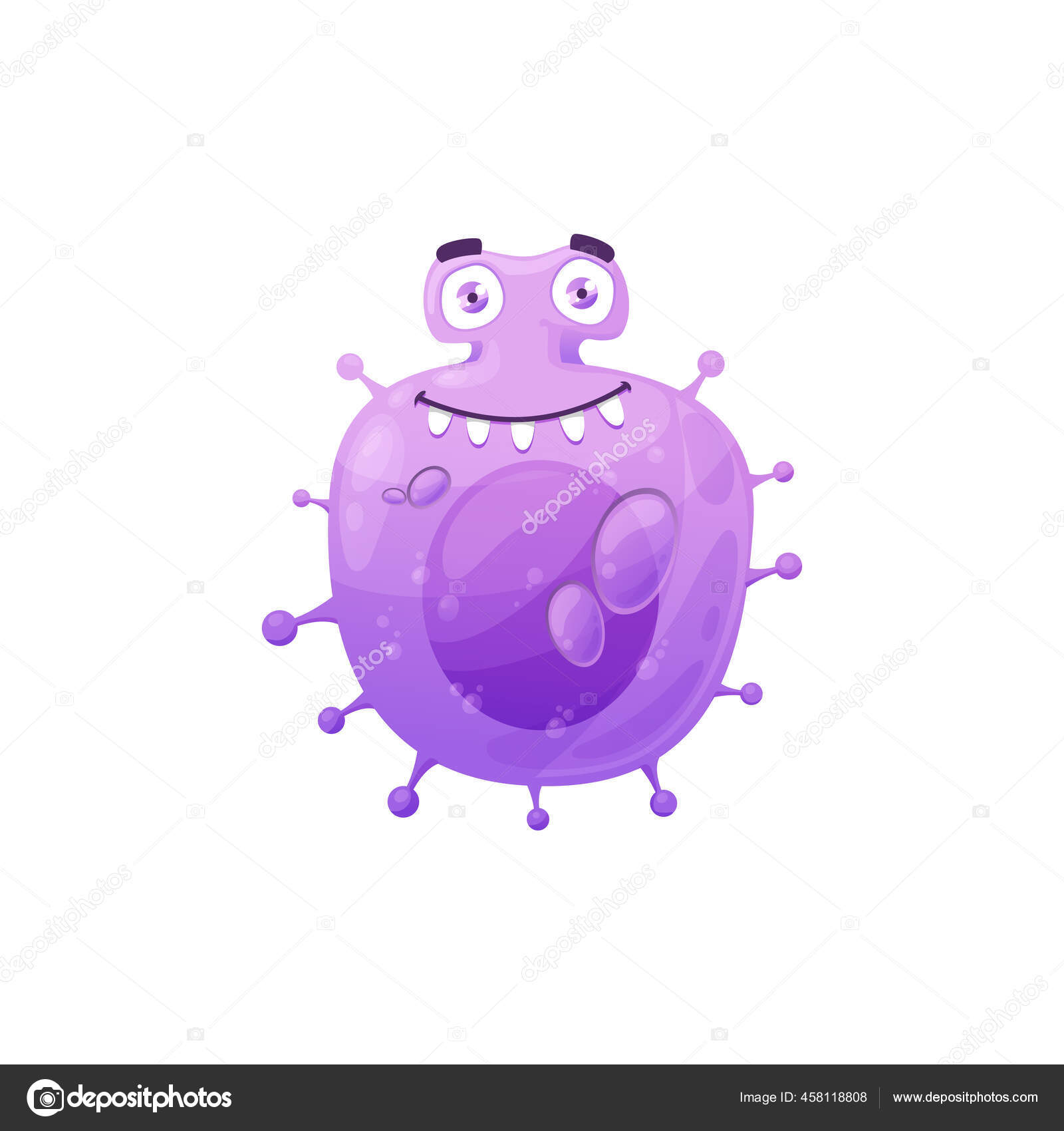 Cartoon Virus Cell Vector Icon Cute Purple Bacteria Happy Laughing ...