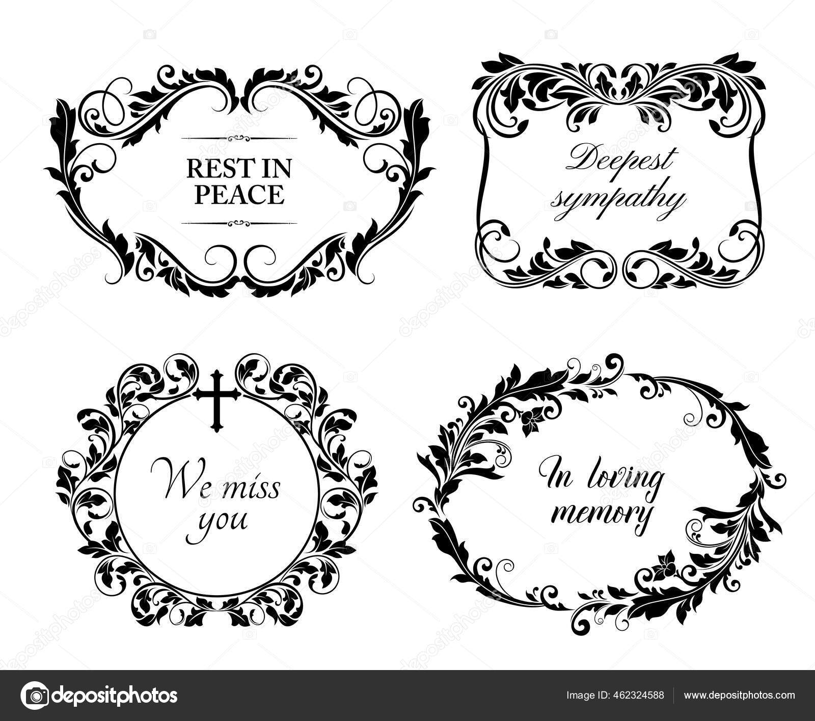Funeral Cards Vector Vintage Condolence Floral Wreaths Ornament Flourishes Obituary Stock Vector ...