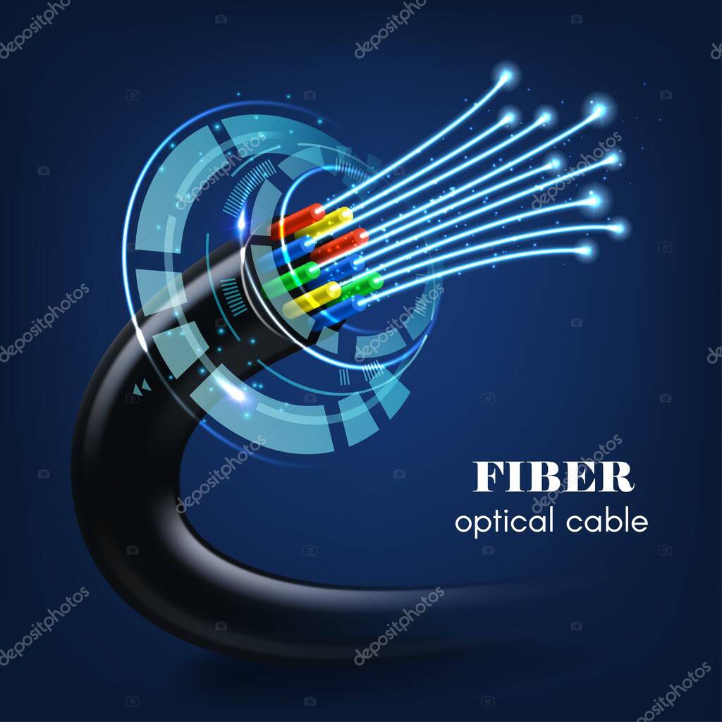 Cable o cable con fibras ópticas brillantes vector 3d de la tecnología ...