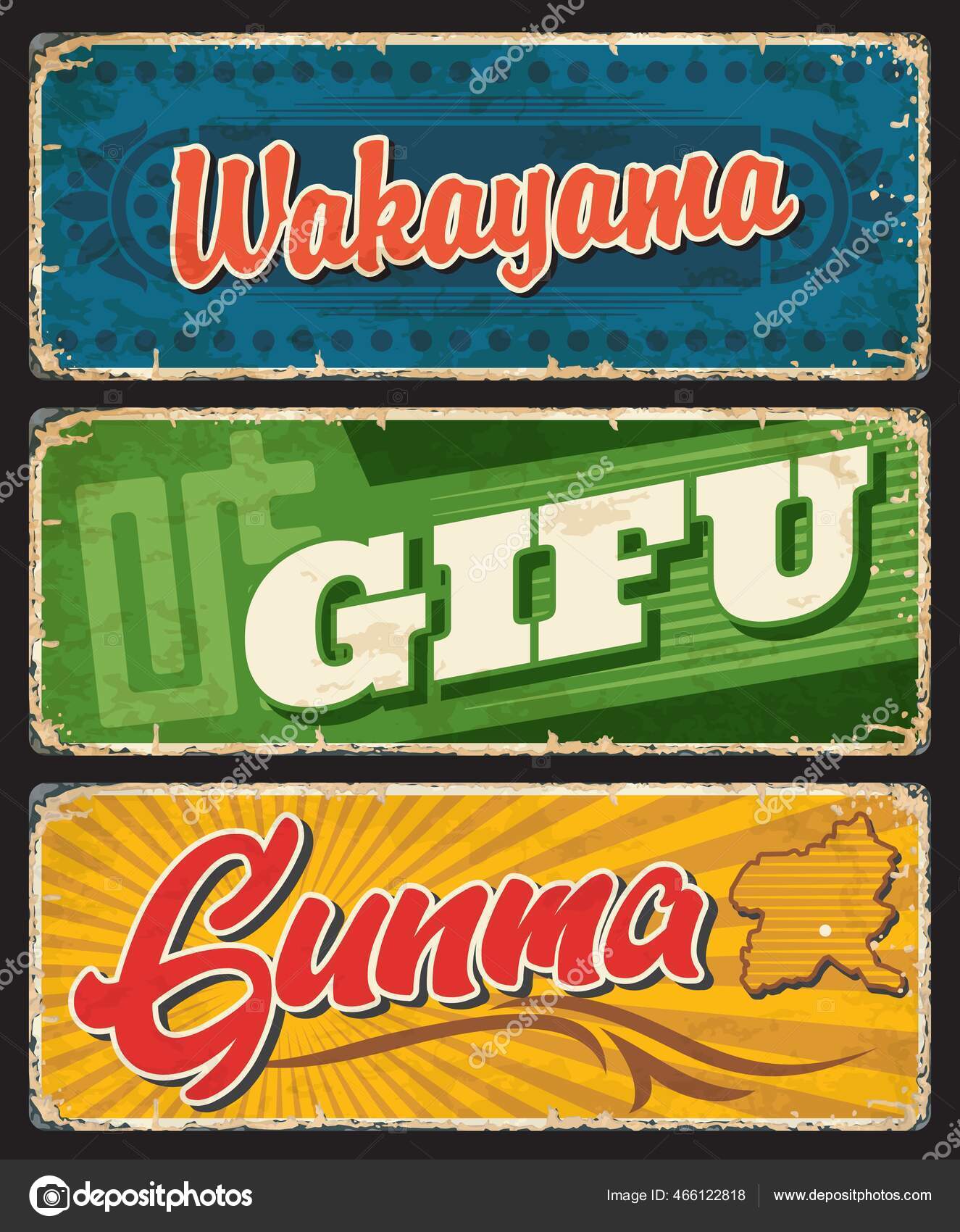 Wakayama Gifu Gunma Vector Plate Japan Prefectures Tin Signs Japanese ...