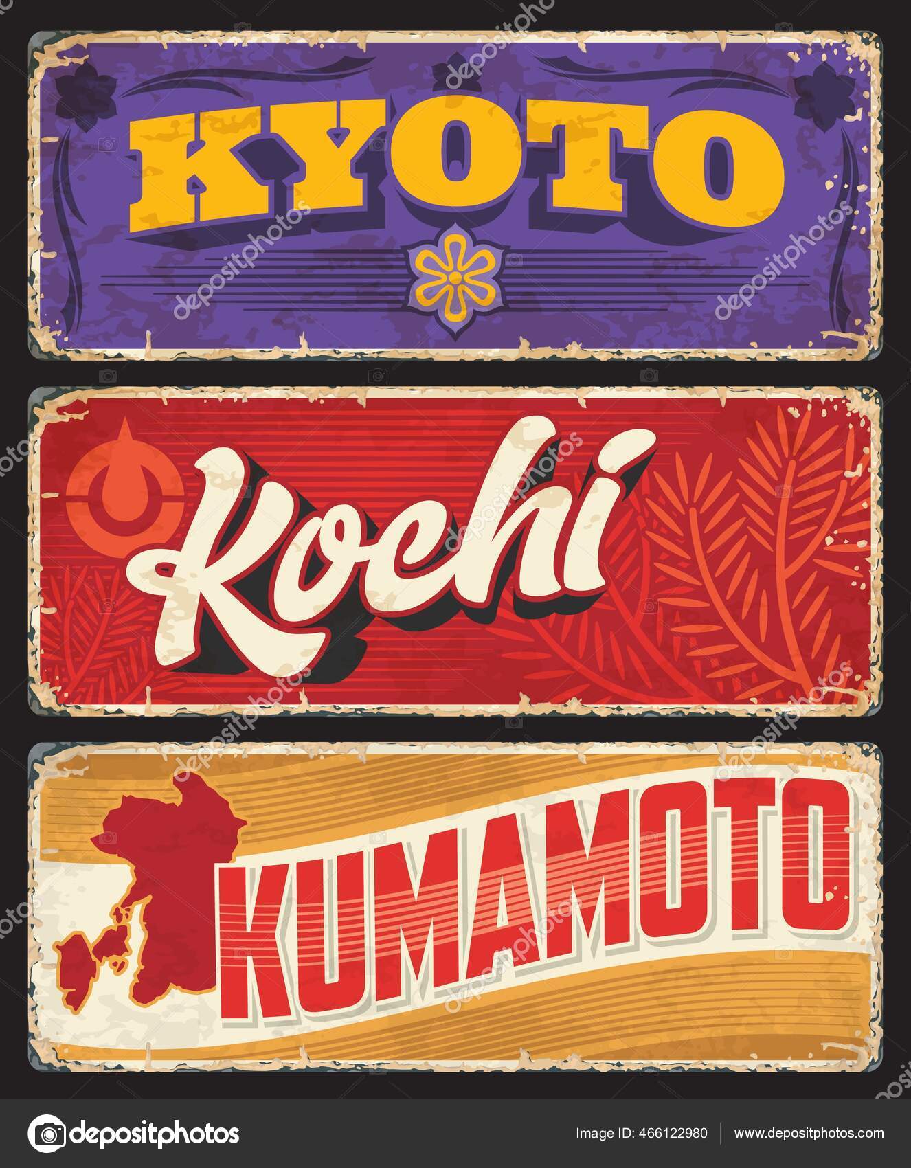 Kyoto Kochi Kumamoto Vector Plates Japan Prefecture Metal Signs ...