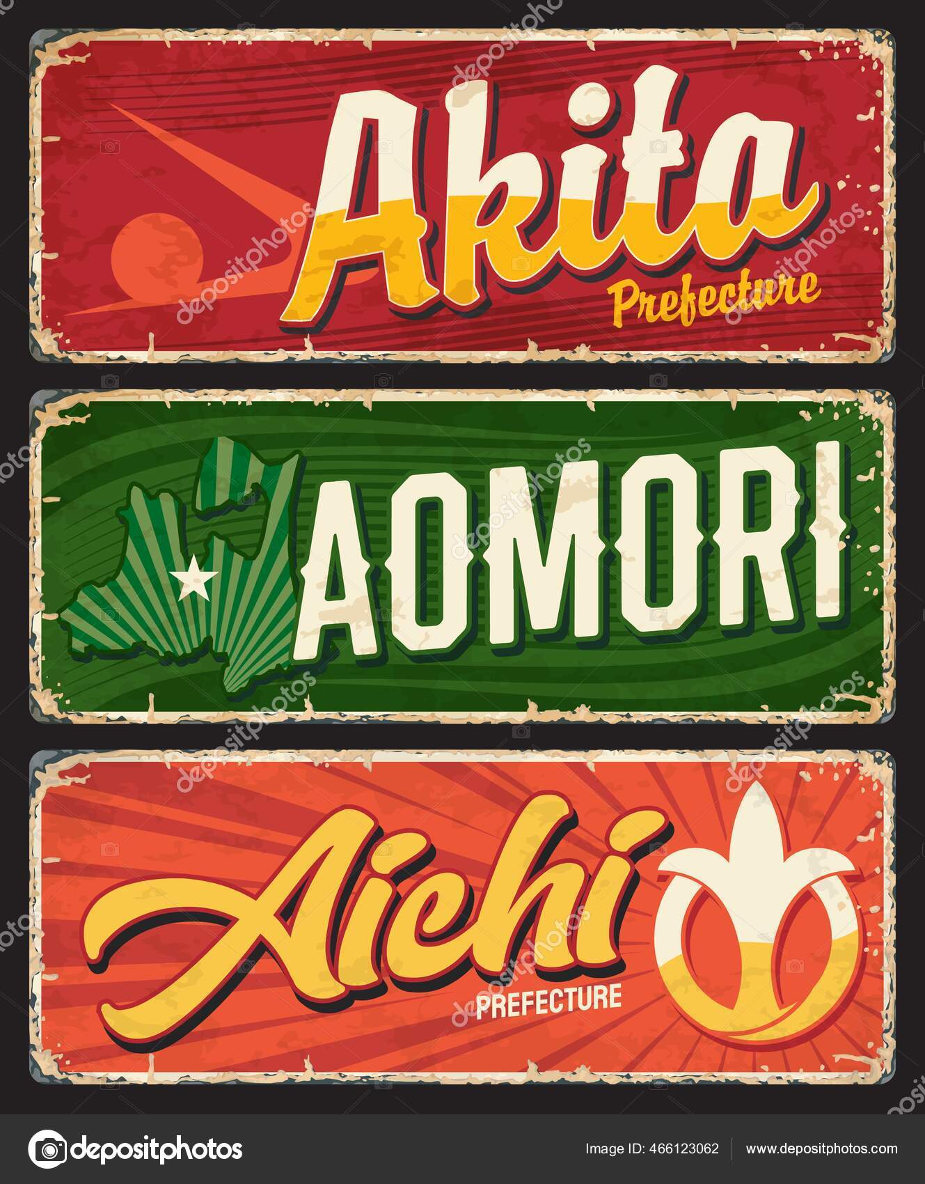 Akita Aomori Aichi Tin Vector Plate Japan Prefecture Sign Japanese ...