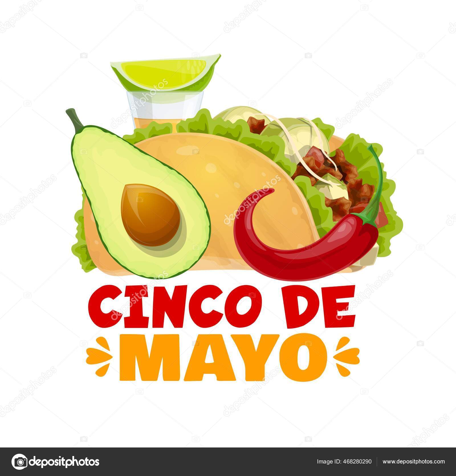 Cinco Mayo Food Vector Mexican Tacos Jalapeno Red Hot Chili Stock ...