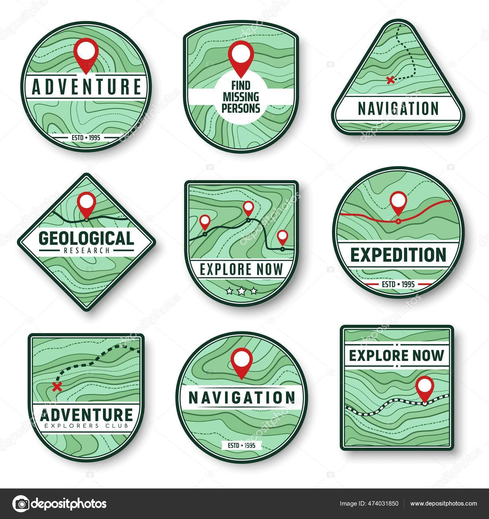 Topography Navigation Isolated Vector Icons Topographic Map Navigation ...