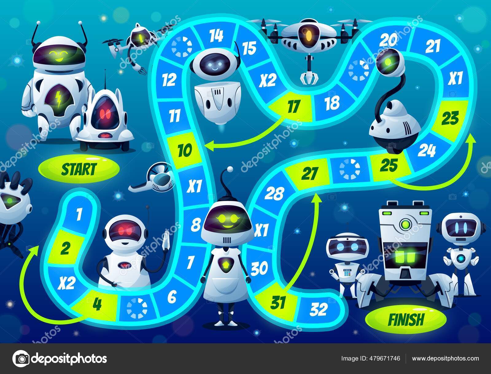 Kids Boardgame Robots Droids Vector Step Board Game Cute Cyborgs Stock Illustration by ...