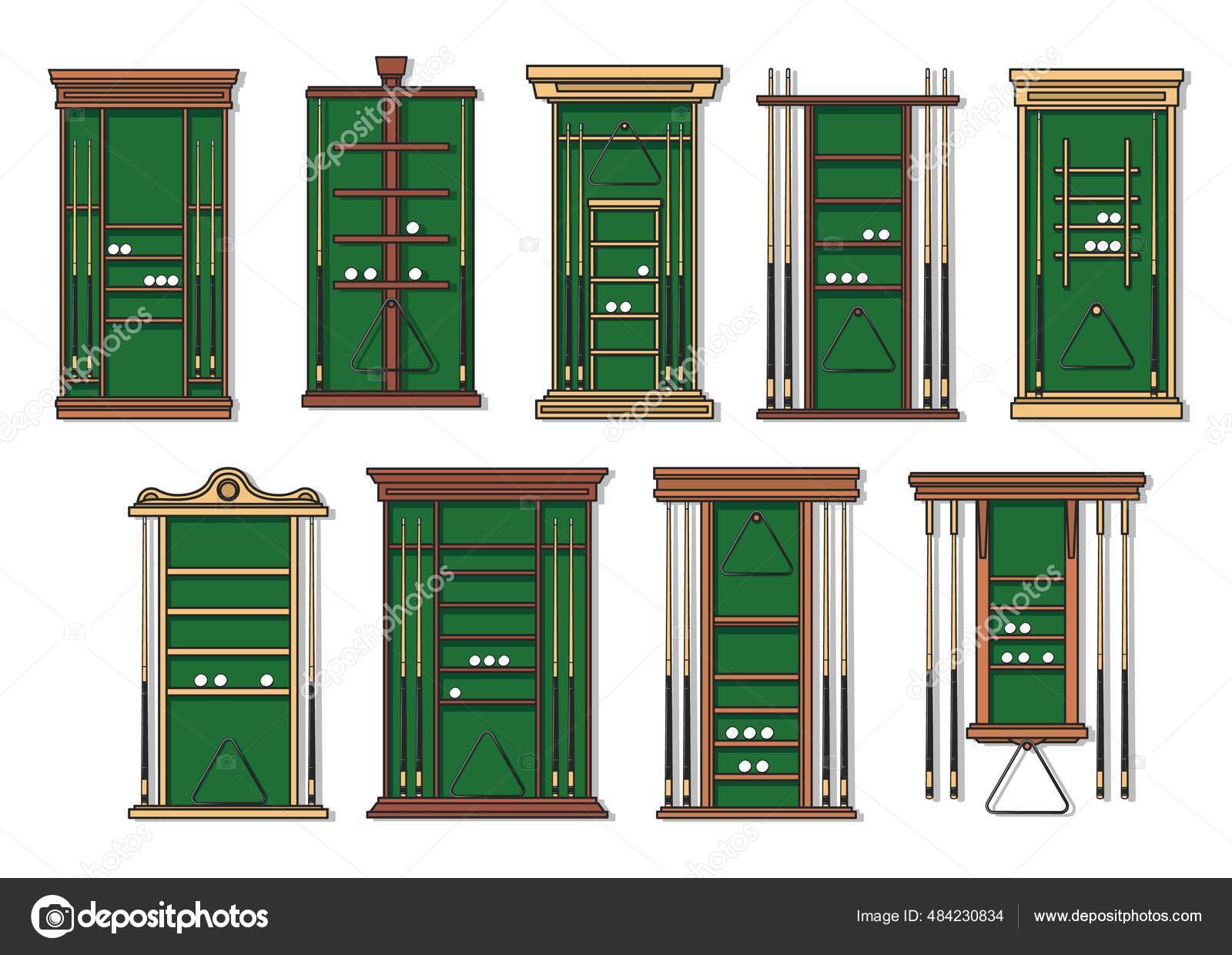 Billiard Game Cue Rack Pool Snooker Sticks Balls Triangle Frames Stock ...