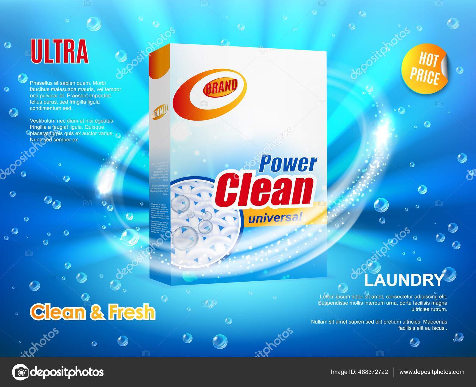 Washing Powder Packaging Vector Poster Design Realistic Box Detergent ...