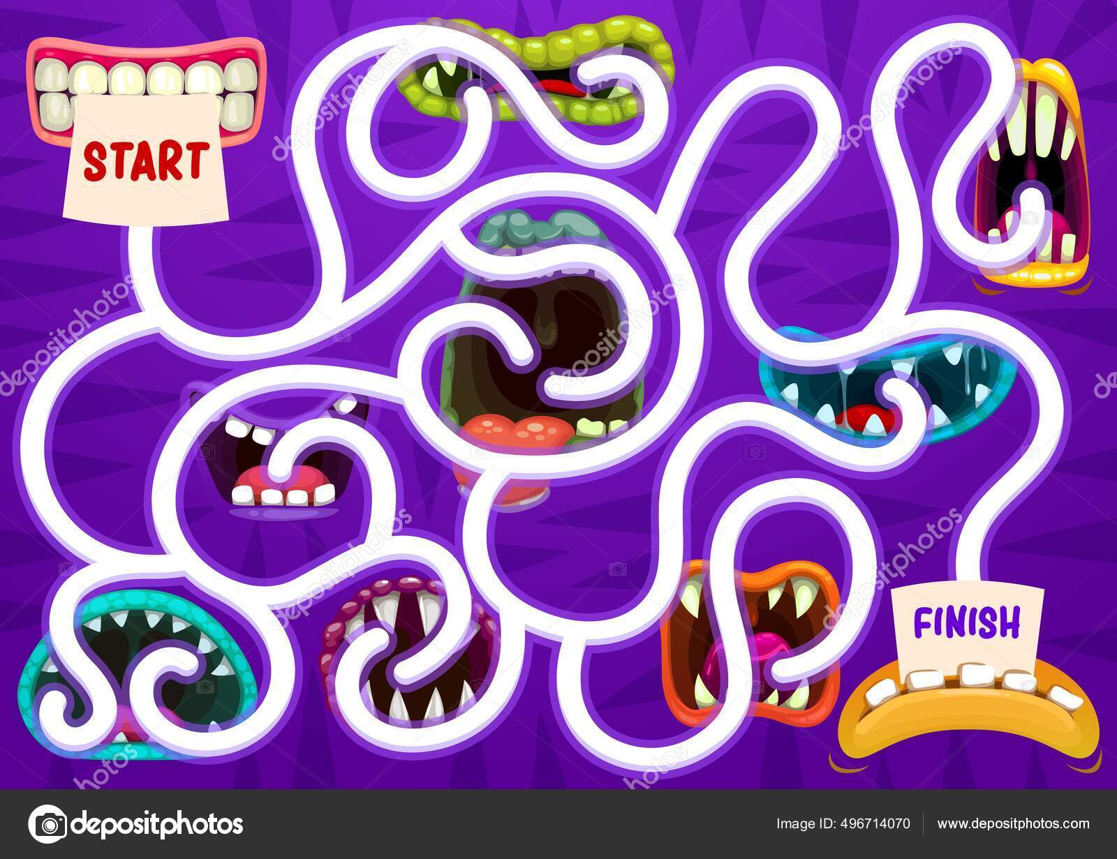 Kids Search Way Game Monsters Open Toothy Maws Children Find Stock ...