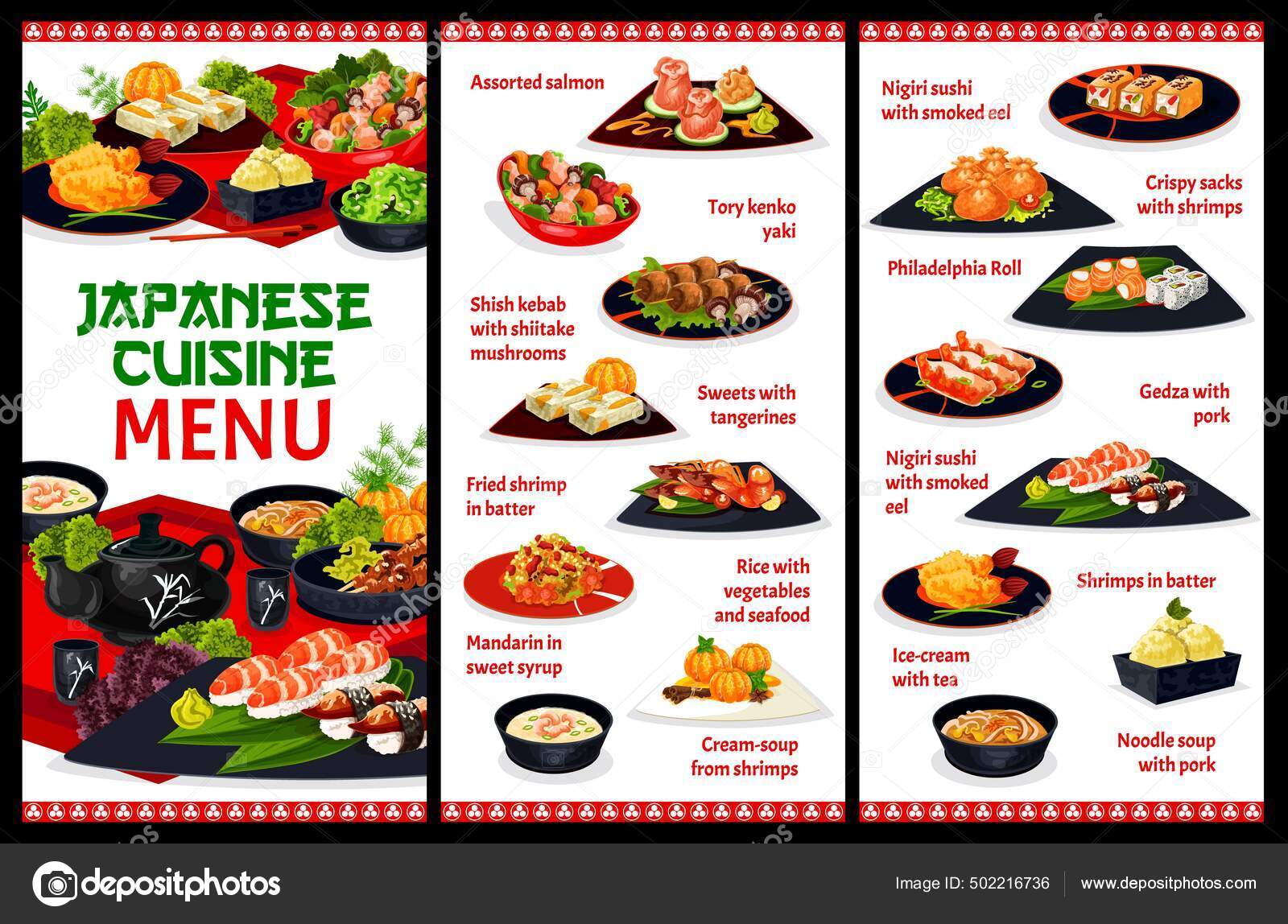 Plantilla Menú Restaurante Cocina Japonesa Salmón Surtido Kenko Yaki ...