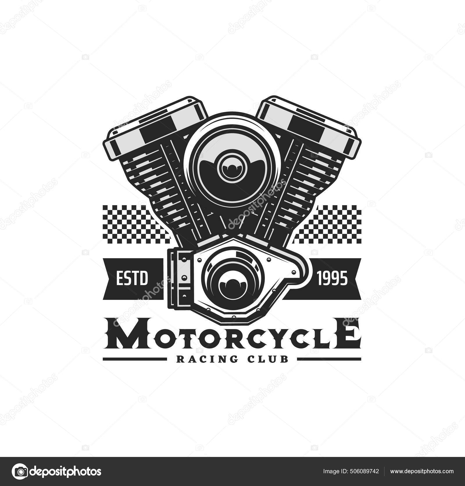 Motorcycle Engine Icon Vector Motor Bike Chopper Vehicle Two Cylinder ...