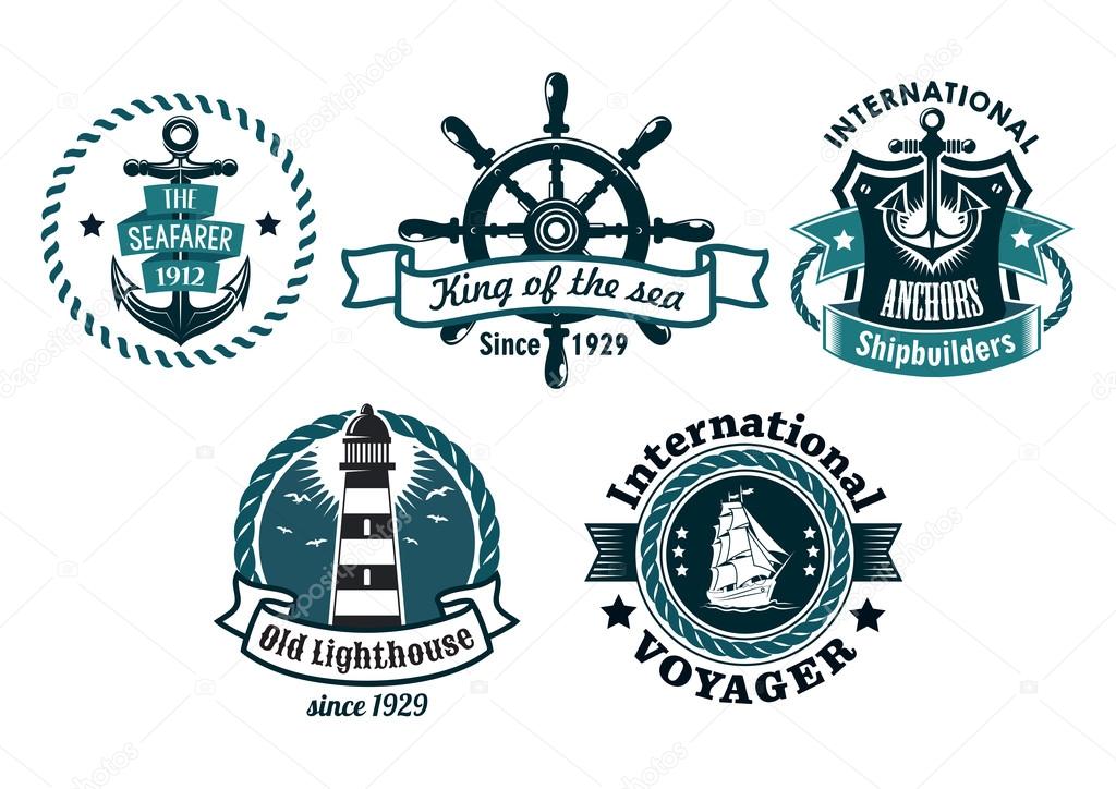 Nautical themed emblems or badges — Stock Vector © Seamartini #55922895