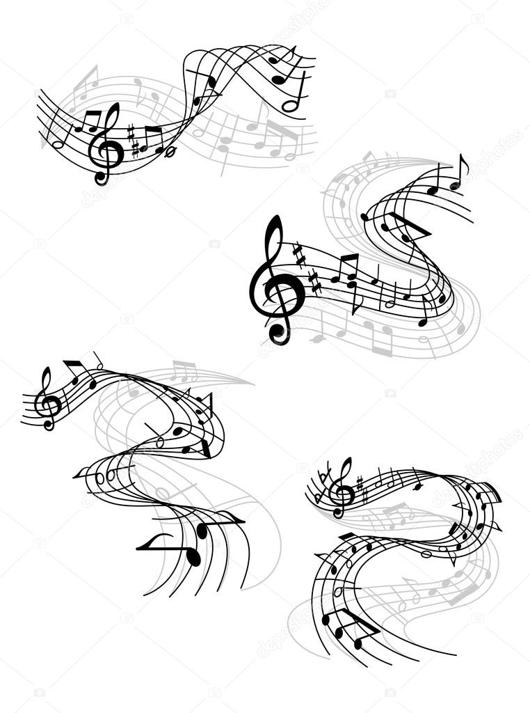 Music notes on swirling staves — Stock Vector © Seamartini #59236729