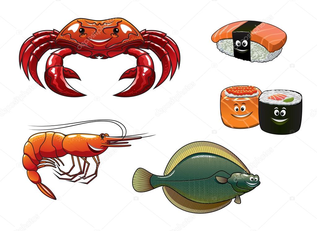 Animales de dibujos animados y personajes de mariscos 2023