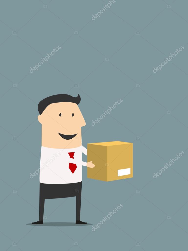 Cartooned flat businessman holding carton box Stock Vector Image by ...