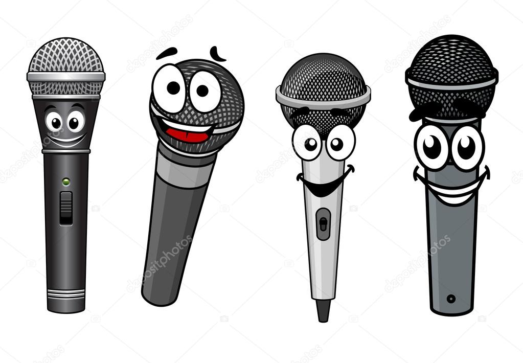 Personajes felices micrófonos inalámbricos de dibujos animados vector ...