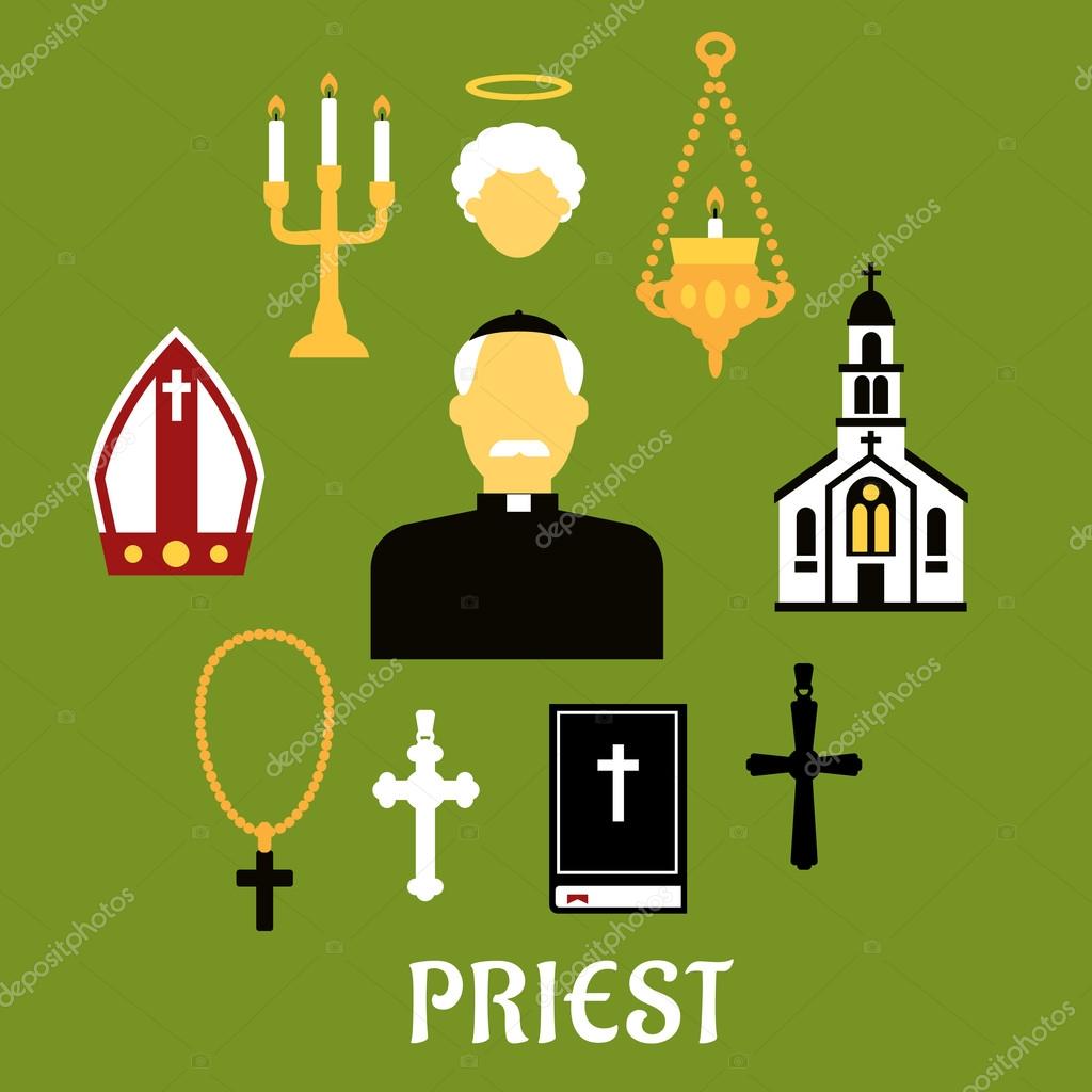Priest with other religious icons, flat style — Stock Vector ...