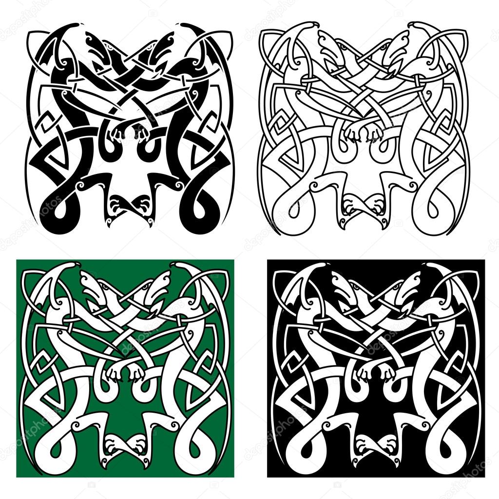 Tribal dragons with celtic knot pattern Stock Vector Image by ...