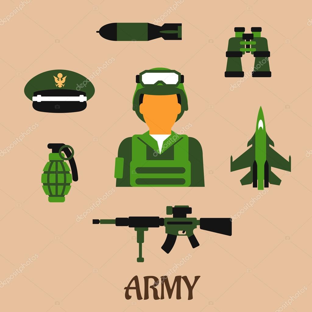 Army, soldier and military flat icons Stock Vector by ©Seamartini 81547536