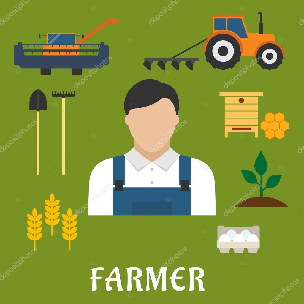 Farmer profession and agriculture flat icons Stock Vector Image by ...