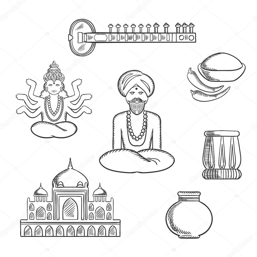 Religion Mix Of Pencil Drawing