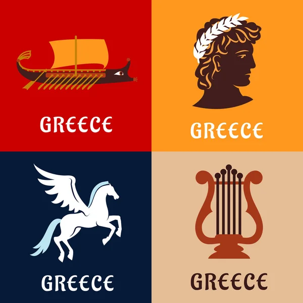 Traditional Greece symbols and culture icons Stock Vector by ...