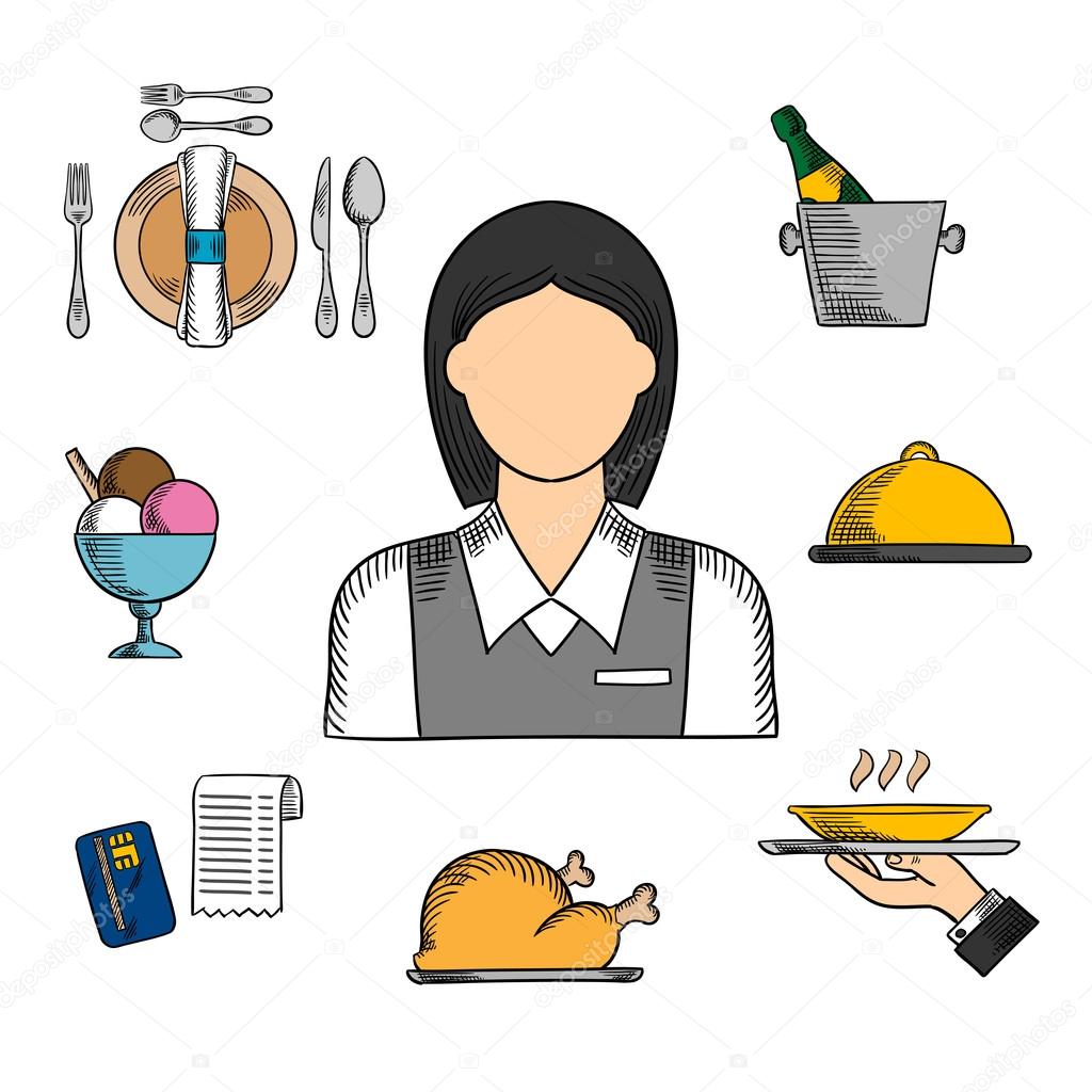 Waitress and restaurant color icons Stock Illustration by ©Seamartini ...