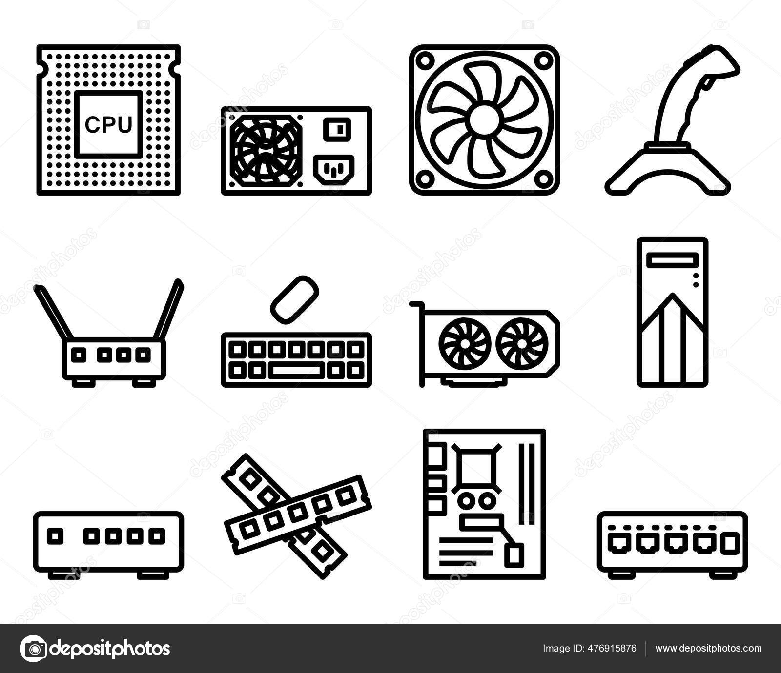 Computer Icon Set Editable Bold Outline Design Vector Illustration ...