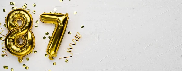 Gold Foil Balloon Number Digit Eighty Seven Birthday Greeting Card — Stock Photo ...