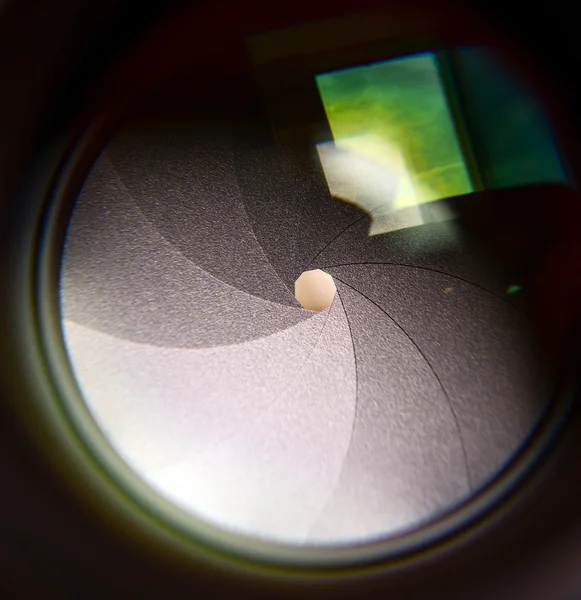 The diaphragm of a camera lens aperture - Selective focus with s Stock ...