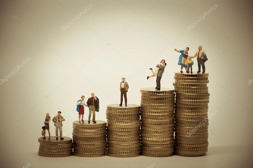 Social scale-concept of various persons in different positions o ...