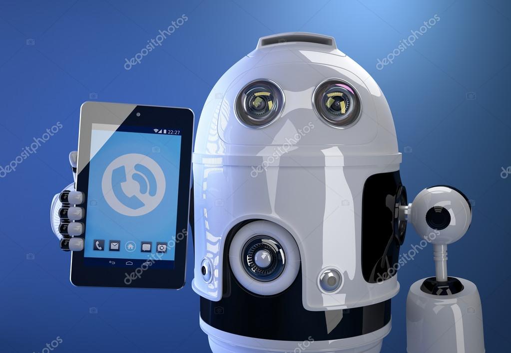 Robot using his tablet computer. Technology concept. Contains cl Stock ...